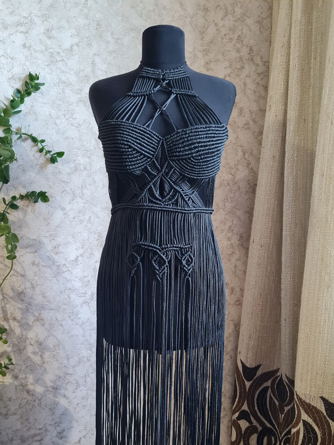 Elegant Black Dress Featuring Stylish Fringes Macrame Corset Dress Boho ...