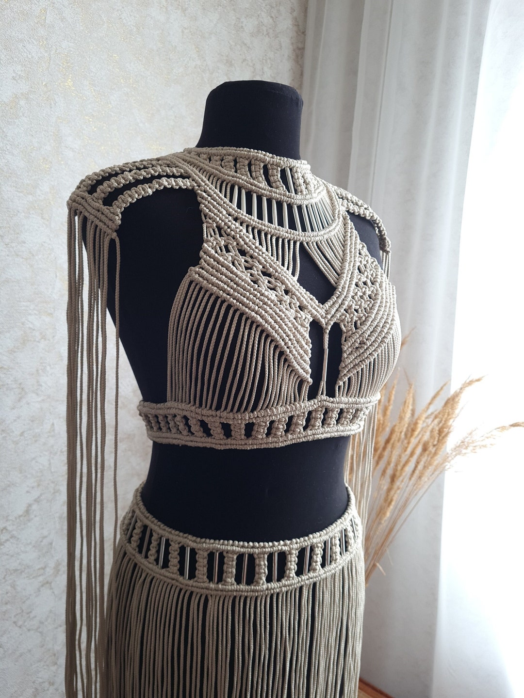 Top and Skirt Boho Set Macrame Beach Top With Sleeves Macrame Skirt ...