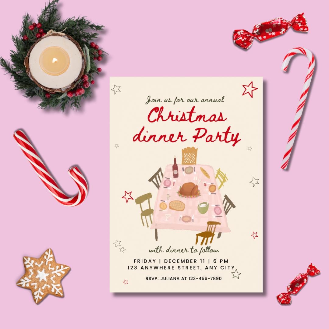 Christmas Dinner Party Editable Template Invitation Download FREE ...
