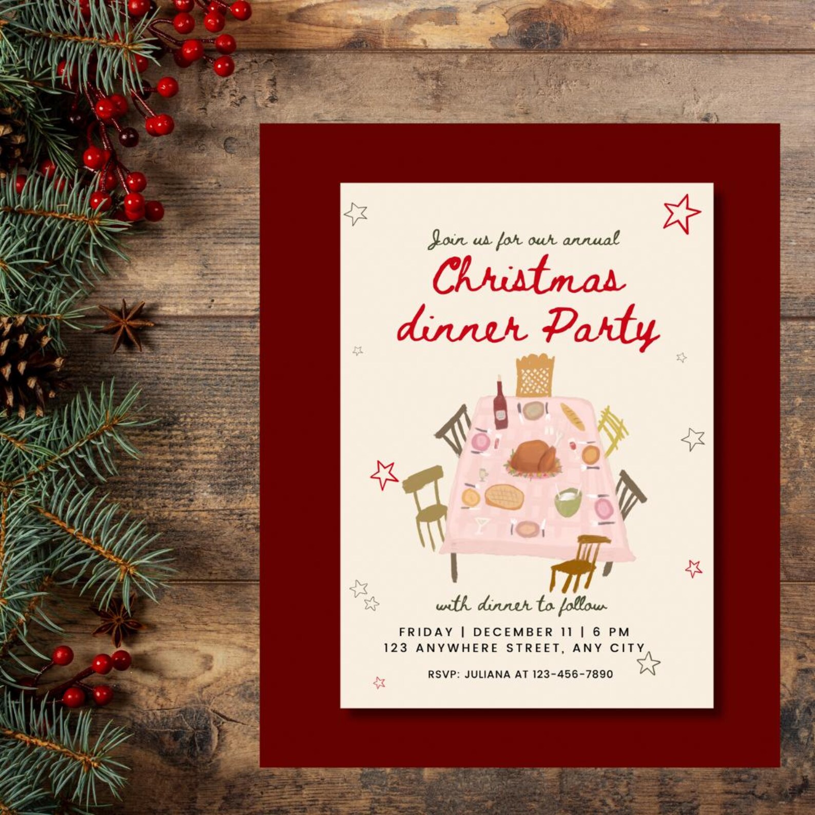 Christmas Dinner Party Editable Template Invitation Download FREE ...