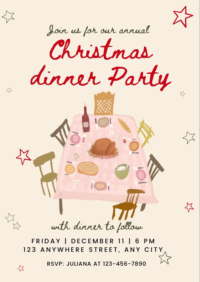Christmas Dinner Party Editable Template Invitation Download FREE ...