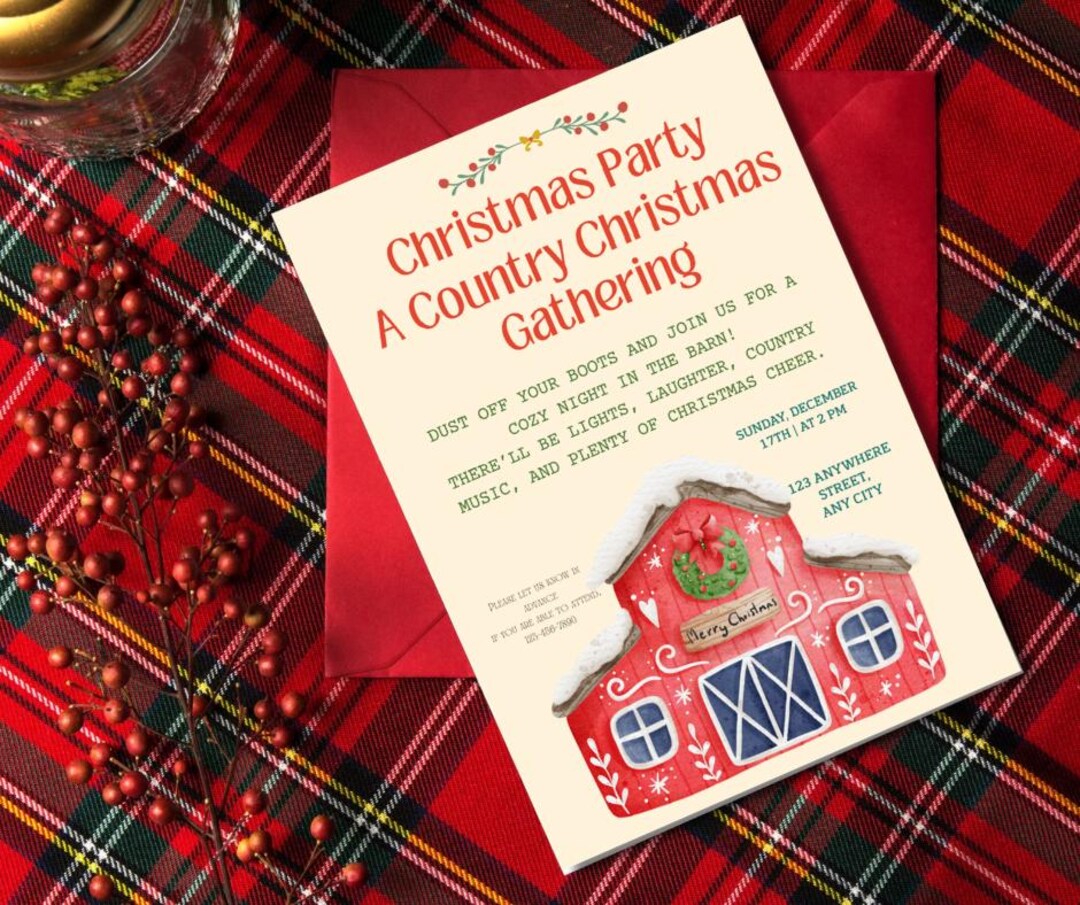 Country Barn Christmas Party Invitation – Rustic Holiday Celebration ...