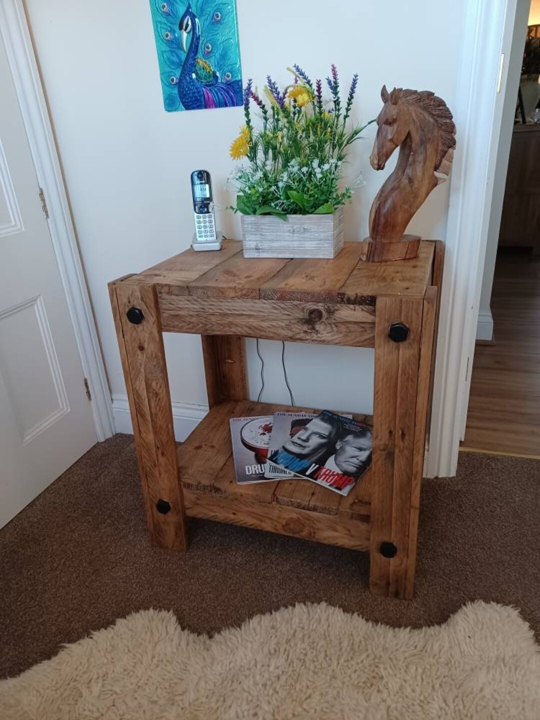 Reclaimed Wood Handmade Rustic Side Table - Etsy UK