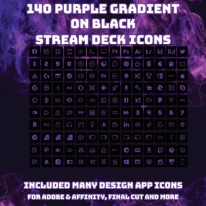 Streamdeck Icons - Over 140 Purple Gradient on Black Stream Deck Icons ...