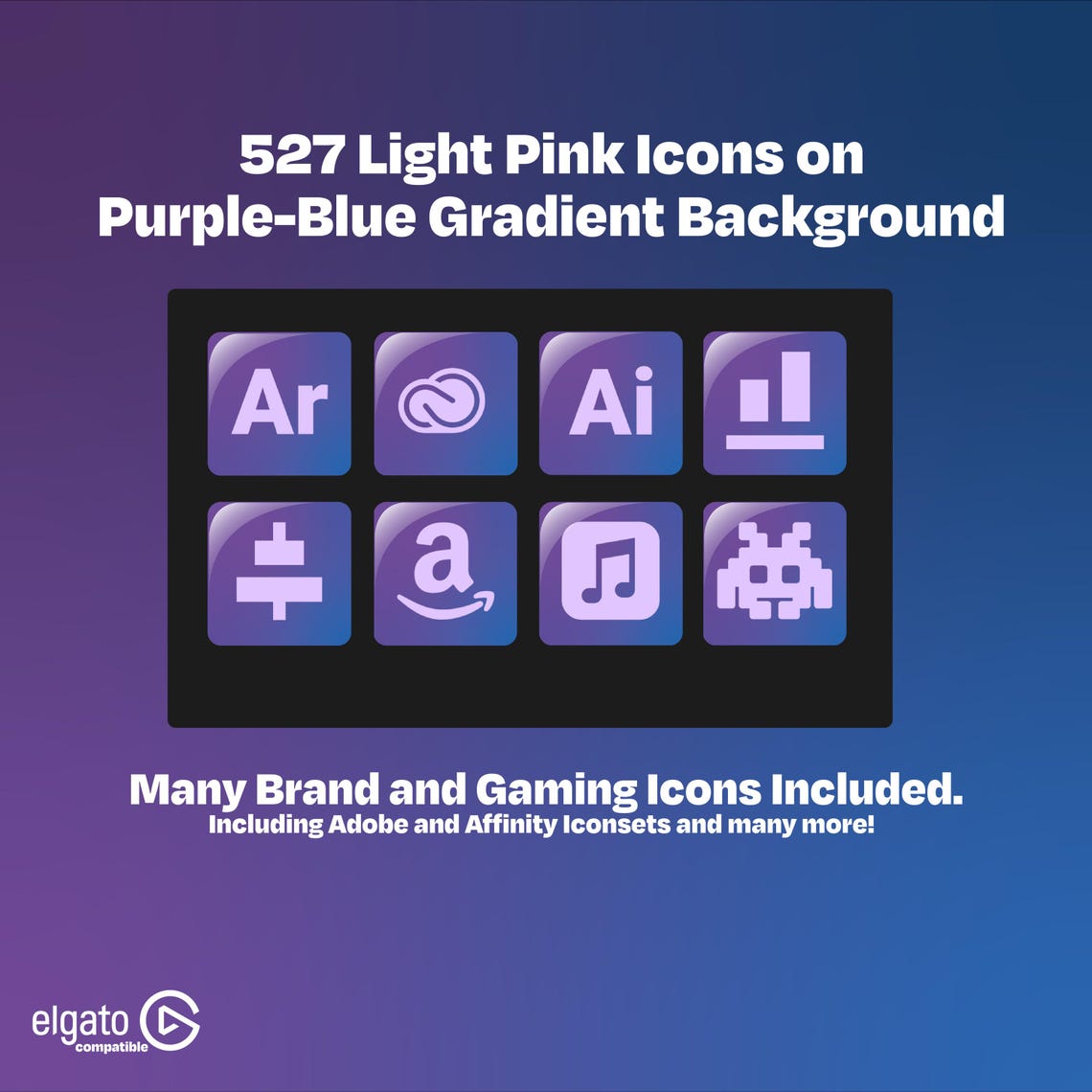 Streamdeck Icons - 527 Light Purple Icons on Purple Blue Gradient ...