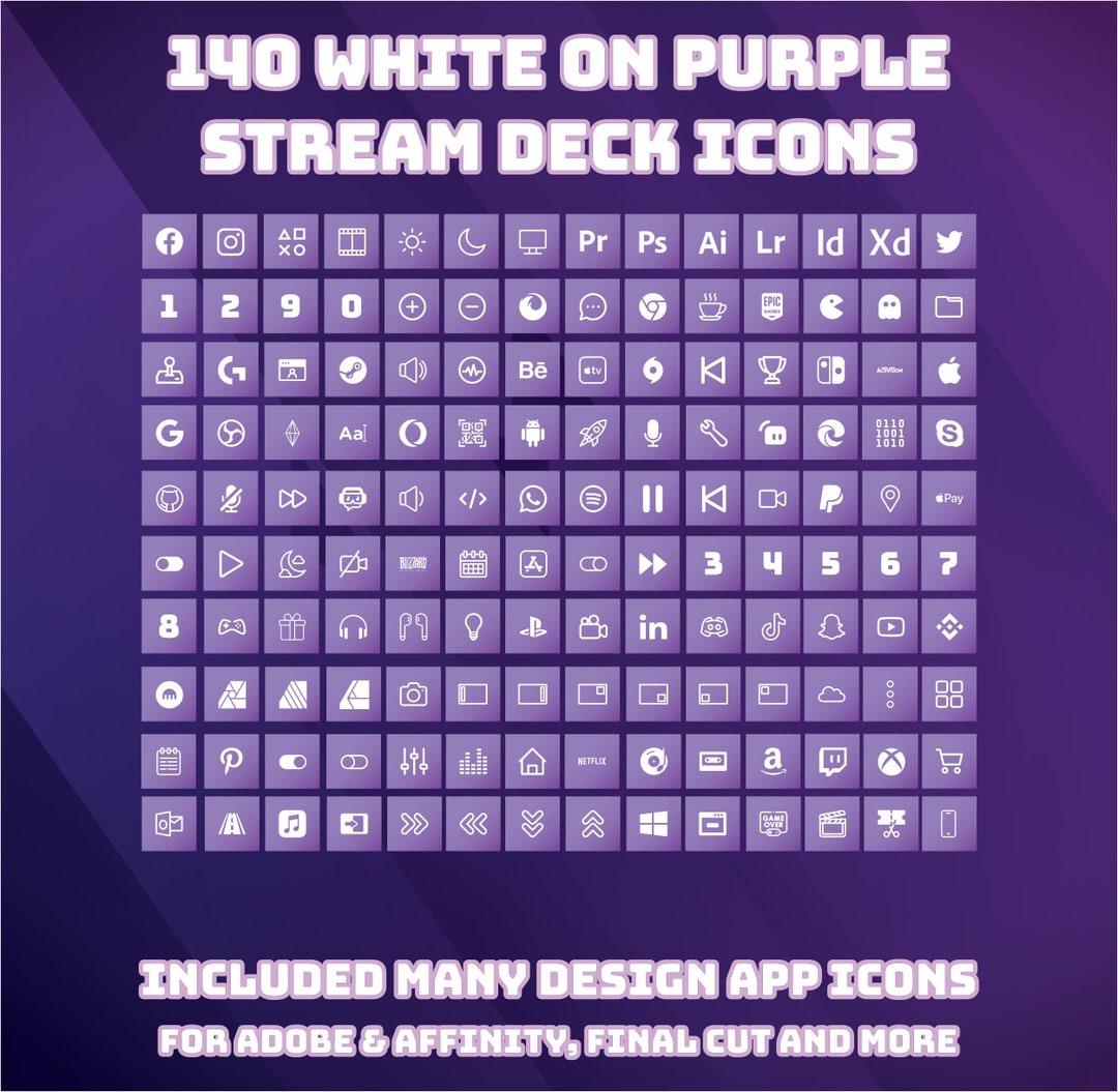 Streamdeck Icons - 140 Purple and White Stream Deck Icons -streamdeck ...