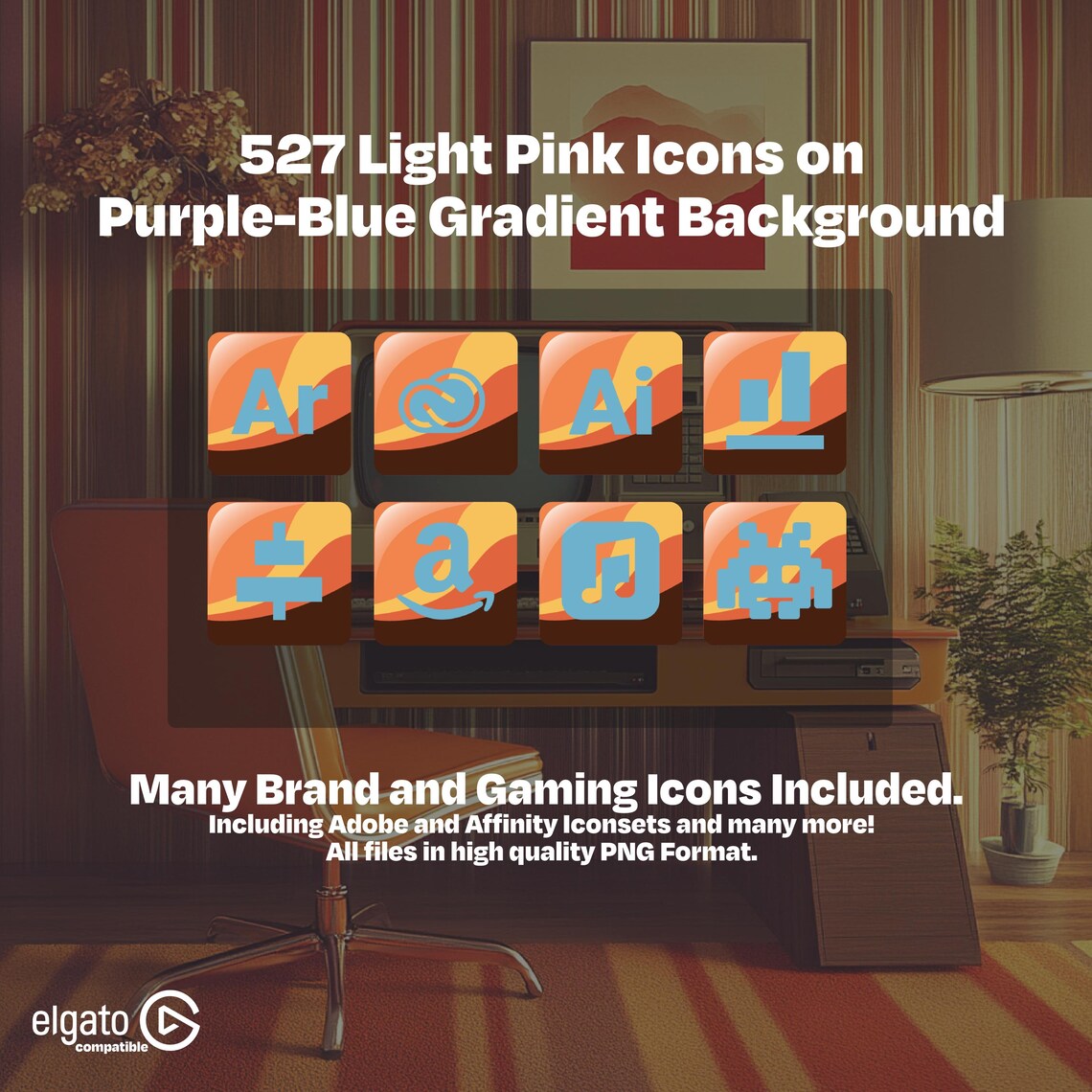 Streamdeck Icons – 527 Retro Design Icons in Blue on Orange-brown Retro ...