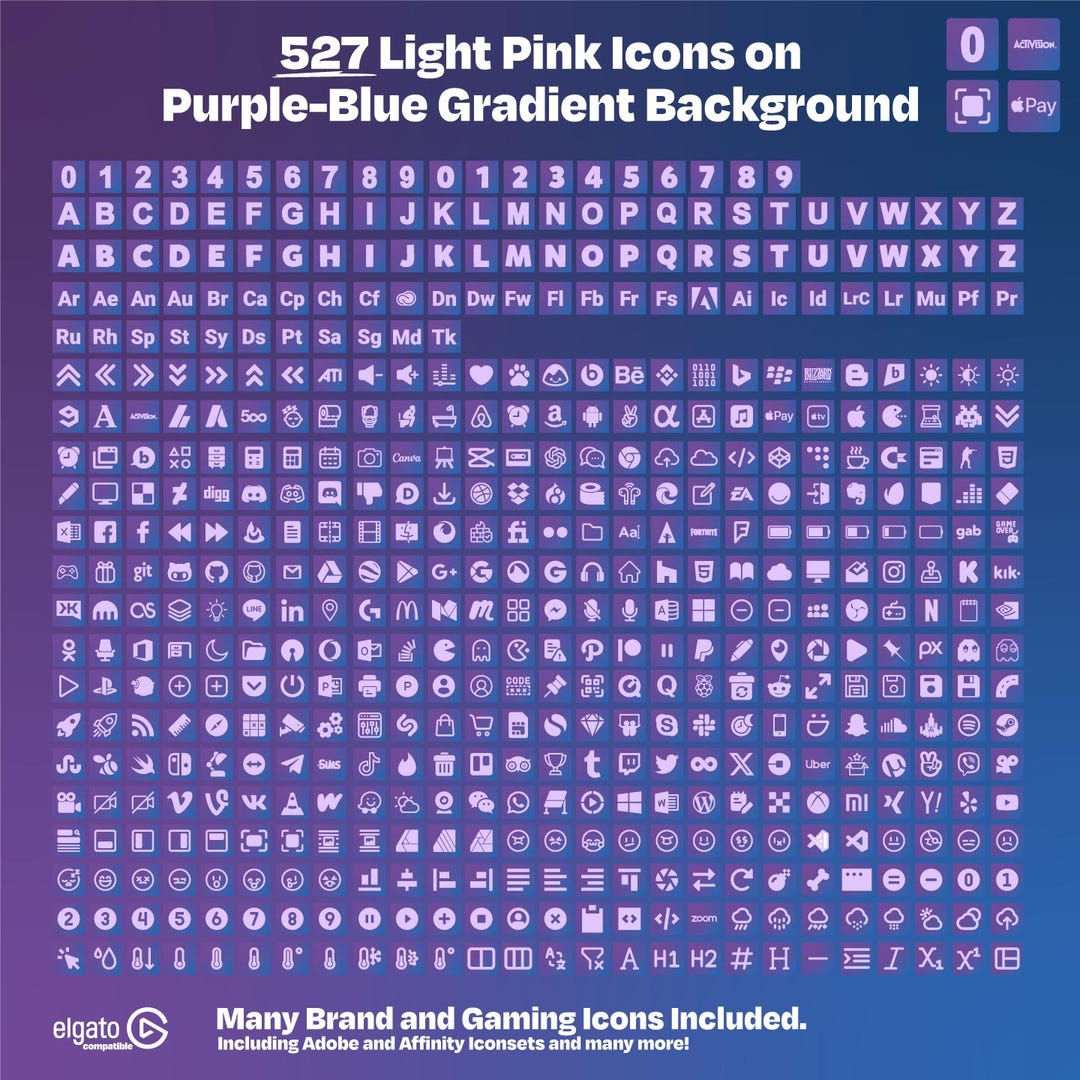 Streamdeck Icons - 527 Light Purple Icons on Purple Blue Gradient ...