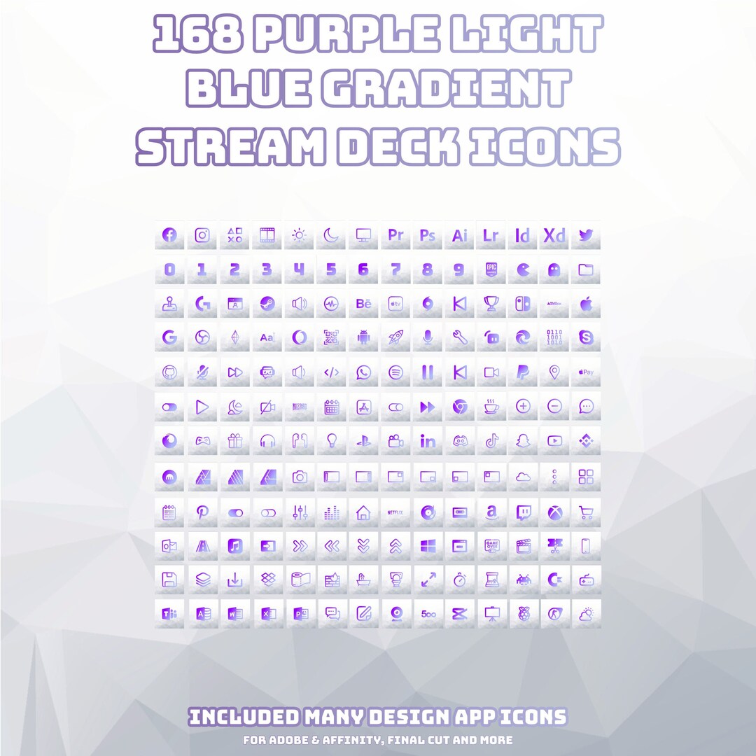 Streamdeck Icons - 168 Purple - Blue Gradient Icons on Crystal White ...