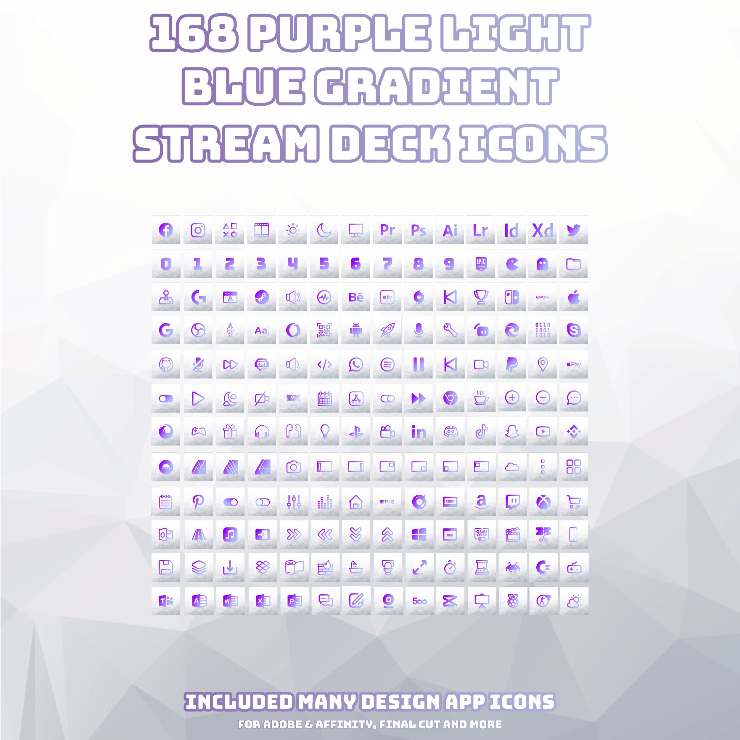 Streamdeck Icons 168 Purple Blue Gradient Icons on Crystal White ...