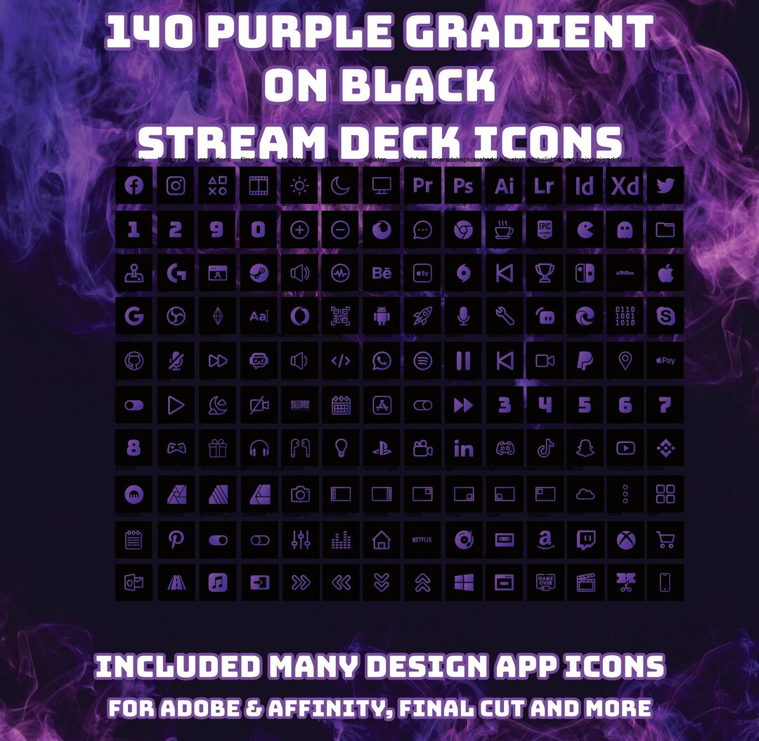 Streamdeck Icons - Over 140 Purple Gradient on Black Stream Deck Icons ...