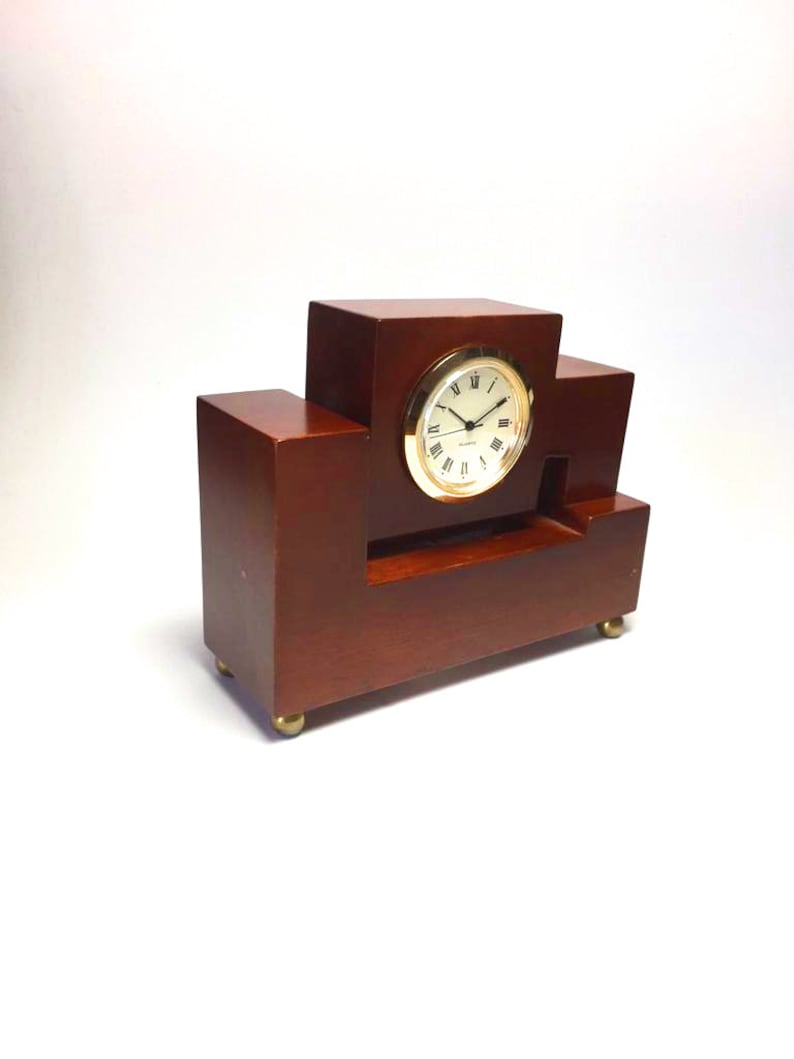 Small Oak Wood Mantel Clock From the 80s, Vintage Collectible Clock ...