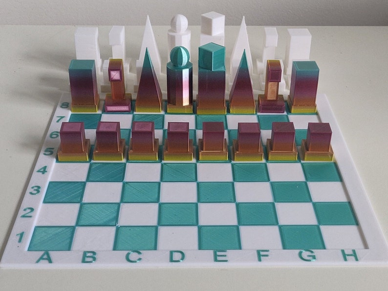 Rainbow Chess Set! Bauhaus Model 1 1992 Chess Pieces by Josef Hartwig ...