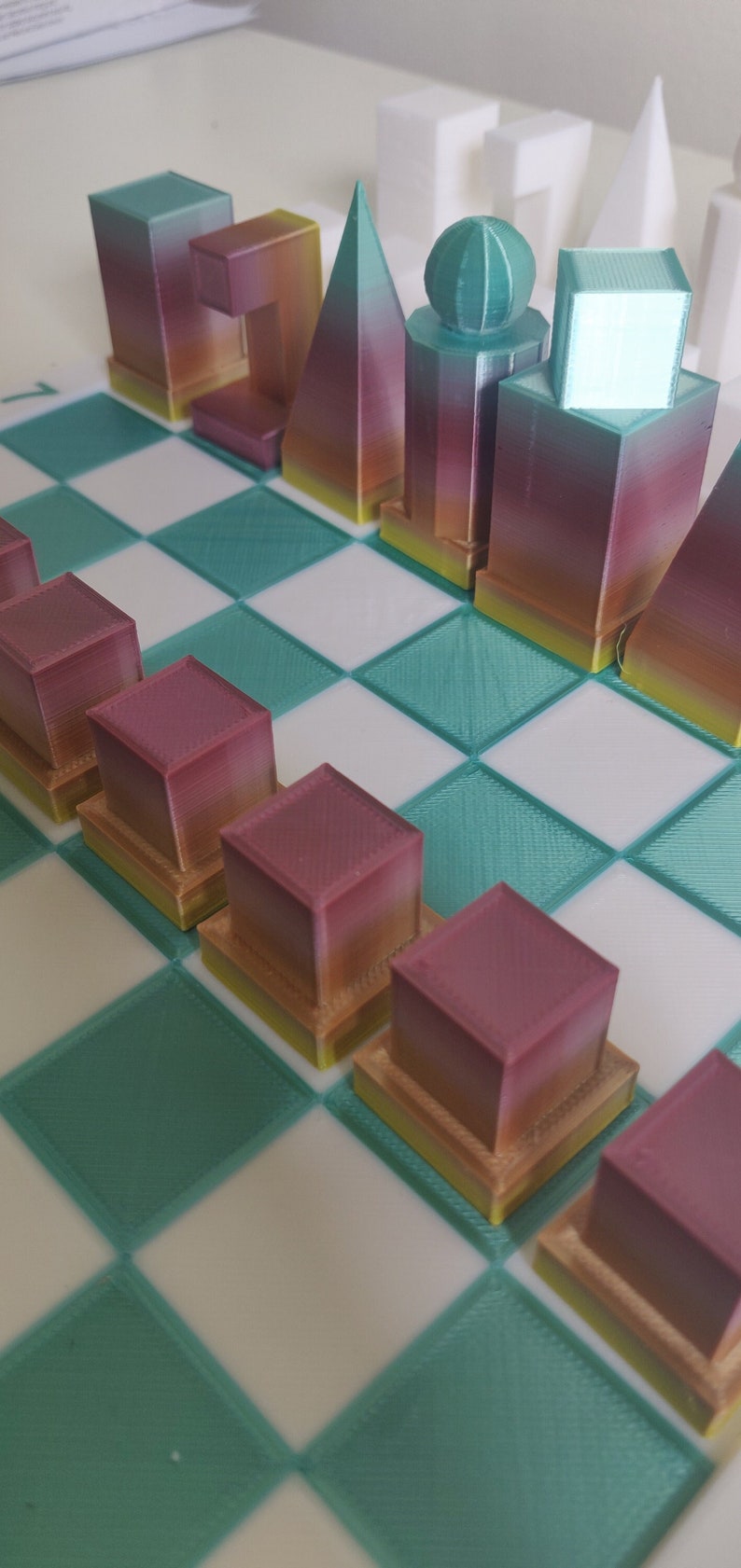 Rainbow Chess Set! Bauhaus Model 1 1992 Chess Pieces by Josef Hartwig ...