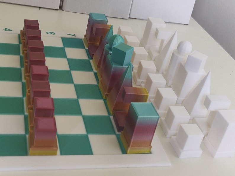 Rainbow Chess Set! Bauhaus Model 1 1992 Chess Pieces by Josef Hartwig ...