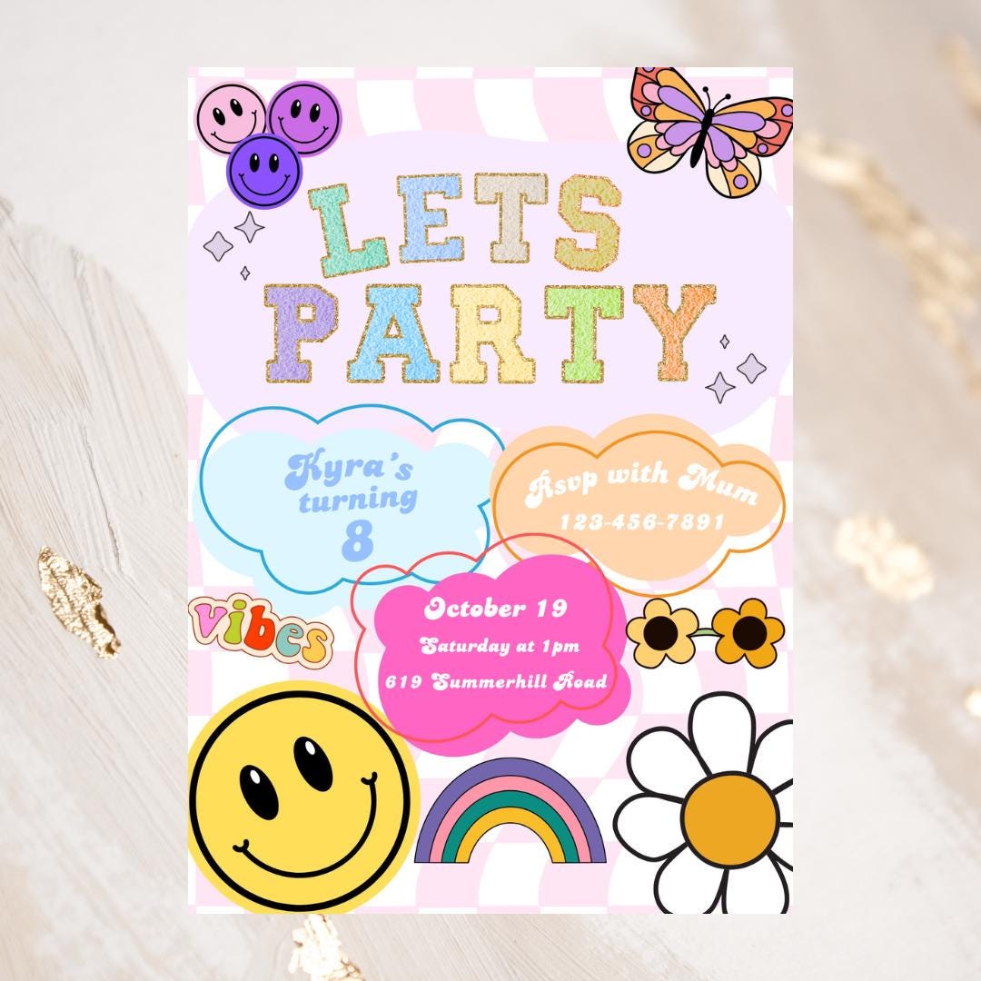 Digital Editable Preppy Patch Letter Invitation | Retro Varsity Patch ...