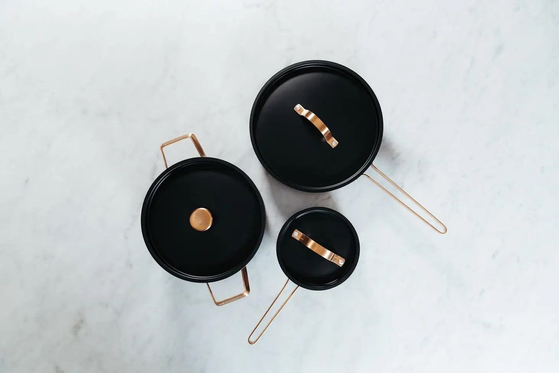 ARVET Set of 3. Black & Brass Cookware - Etsy