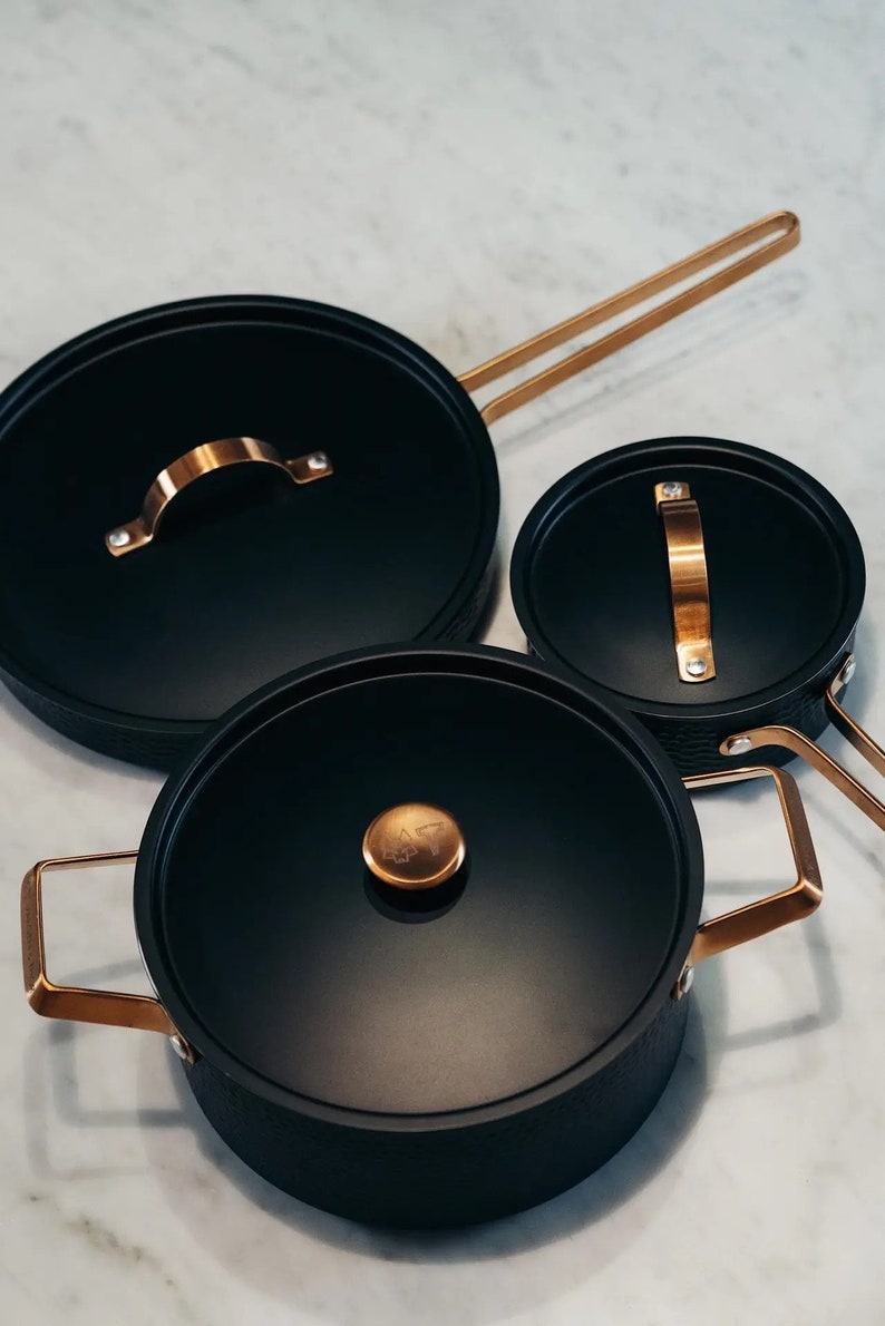 ARVET Set of 3. Black & Brass Cookware - Etsy