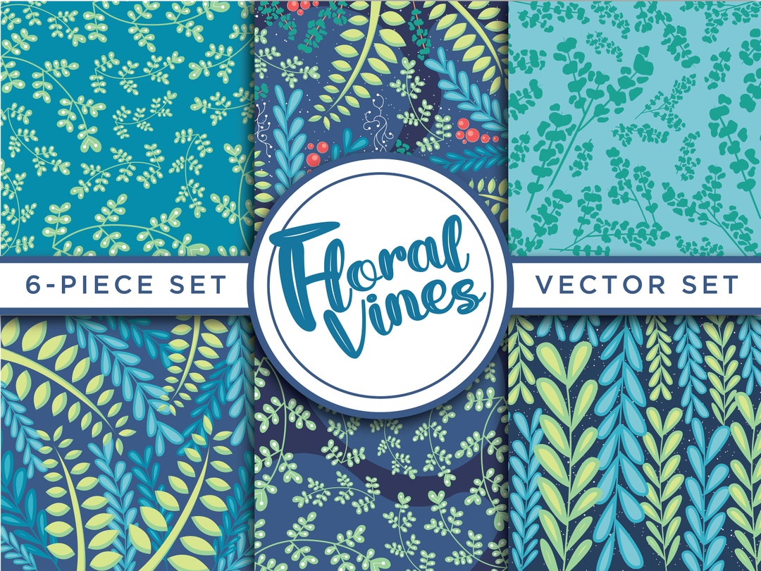 Blue & Green Vines Patterns Vector Downloads - Etsy