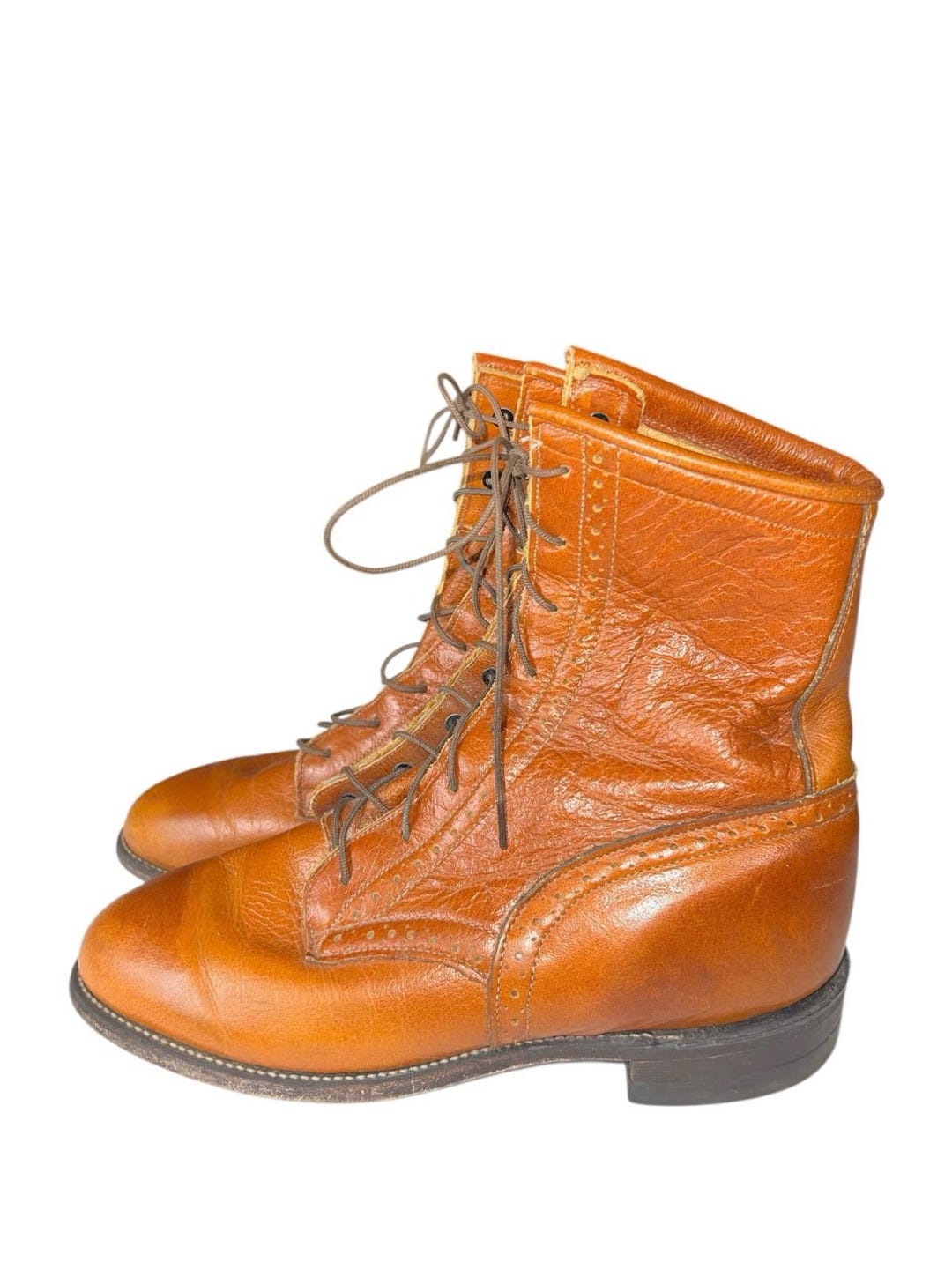 Vintage Justin Packer Lace up Roper Boots Tan Leather Made USA Women's ...