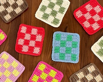Checkered Crochet Coasters Set of 2, 3, 4, 5, or 6 Customizable Crochet ...