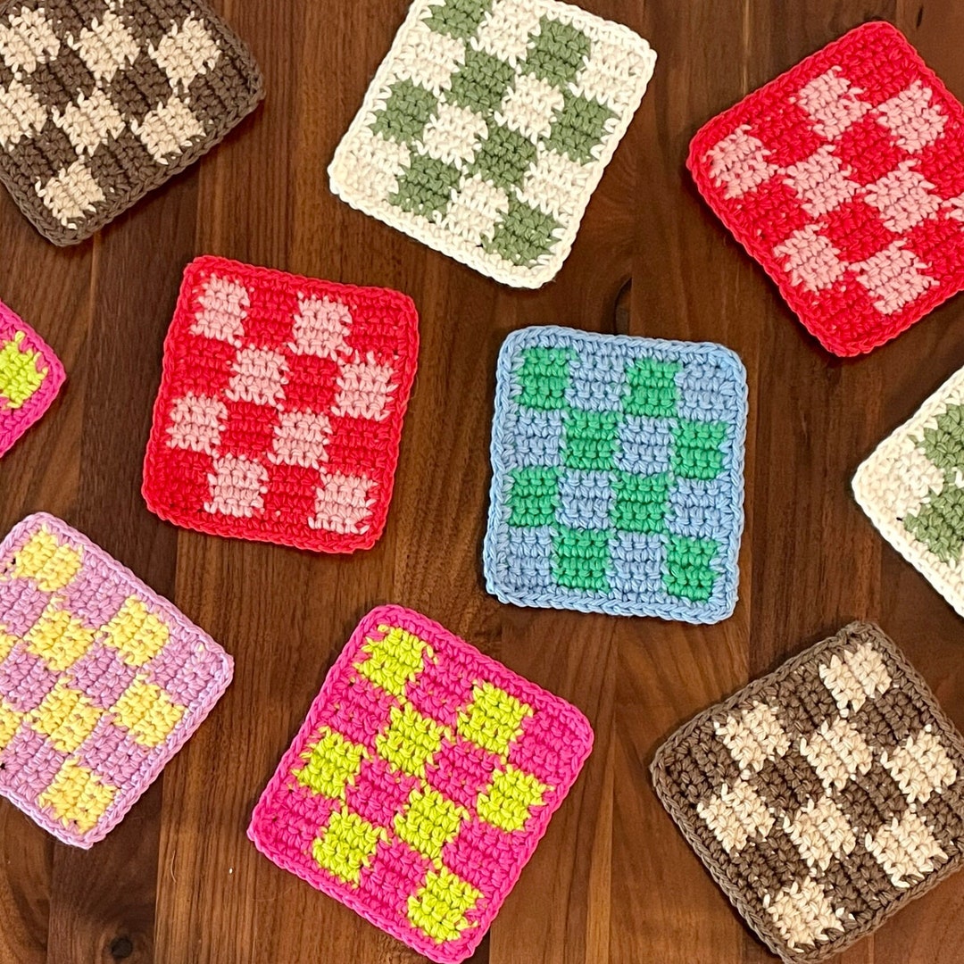 Crochet Checkered Coasters - Etsy