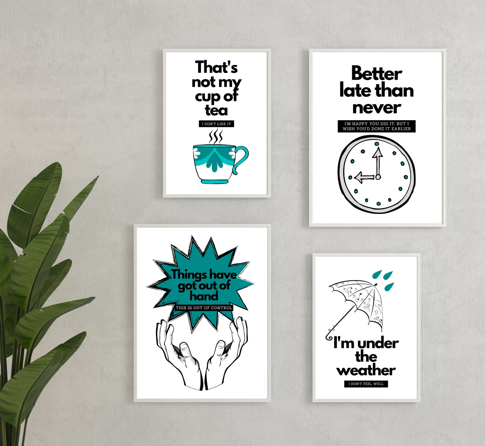 4 X IDIOMS Posters, EFL Art Print, ESL Wall Art, Bedroom Poster ...