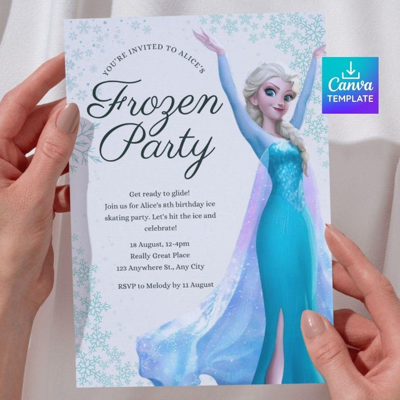 Elsa Frozen Invitation | Editable Cartoon Bday Evite & Canva Design for ...