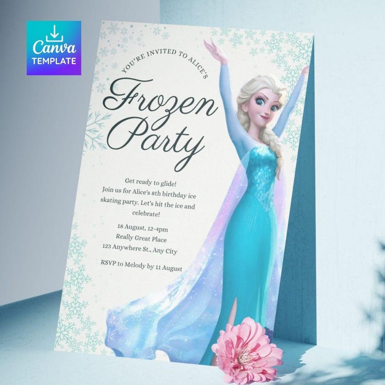 Elsa Frozen Invitation | Editable Cartoon Bday Evite & Canva Design for ...