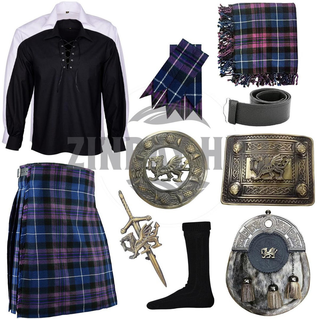 Men's Handmade Scottish Traditional New Kilt Outfit & Wedding Kilt Set ...