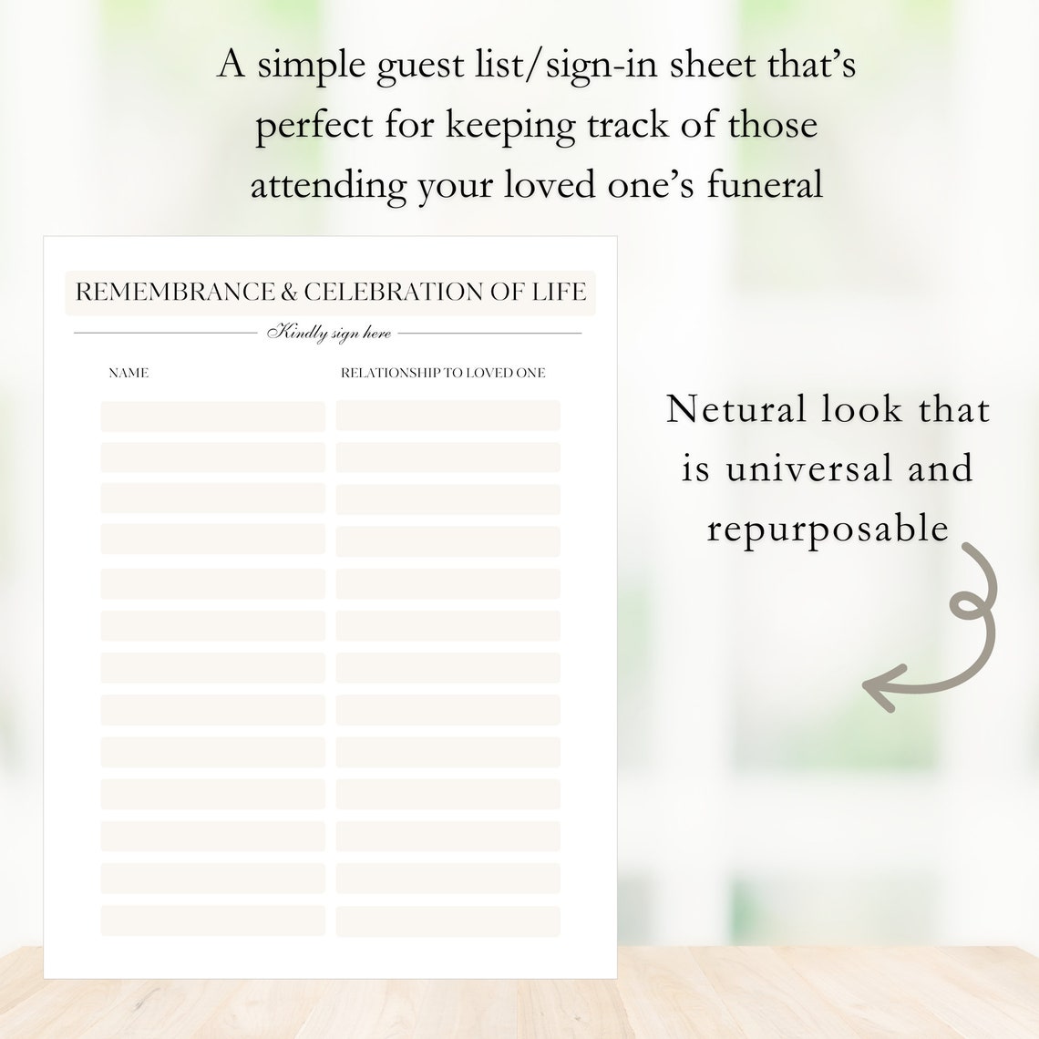 Printable Guest List for Funeral | Guest List for Celebration of Life ...