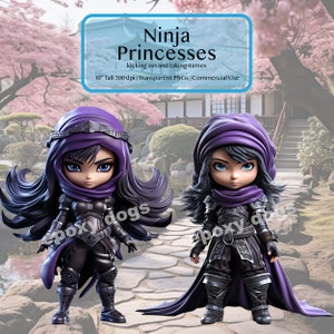 Ten Ninja Princesses Digital Download Images | Set 3 of 4 | Transparent ...