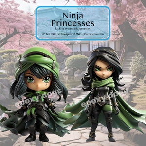 Ten Ninja Princesses Digital Download Images | Set 2 of 4 | Transparent ...