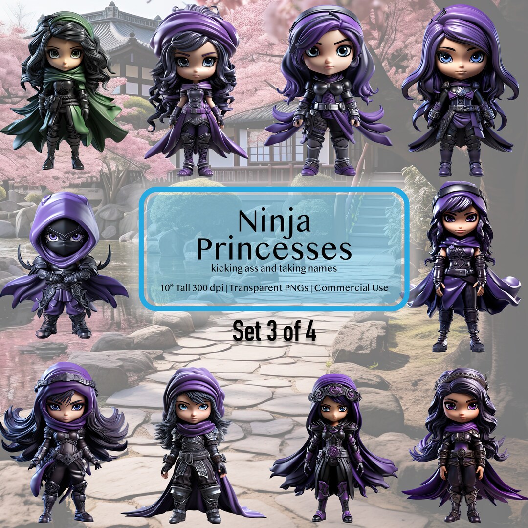 Ten Ninja Princesses Digital Download Images | Set 3 of 4 | Transparent ...