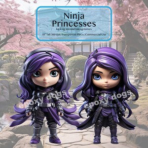 Ten Ninja Princesses Digital Download Images | Set 3 of 4 | Transparent ...