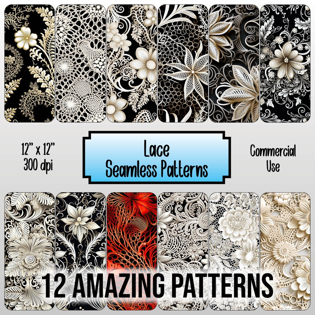 Seamless Lace Patterns – Set of 12 | PNG Files | 12