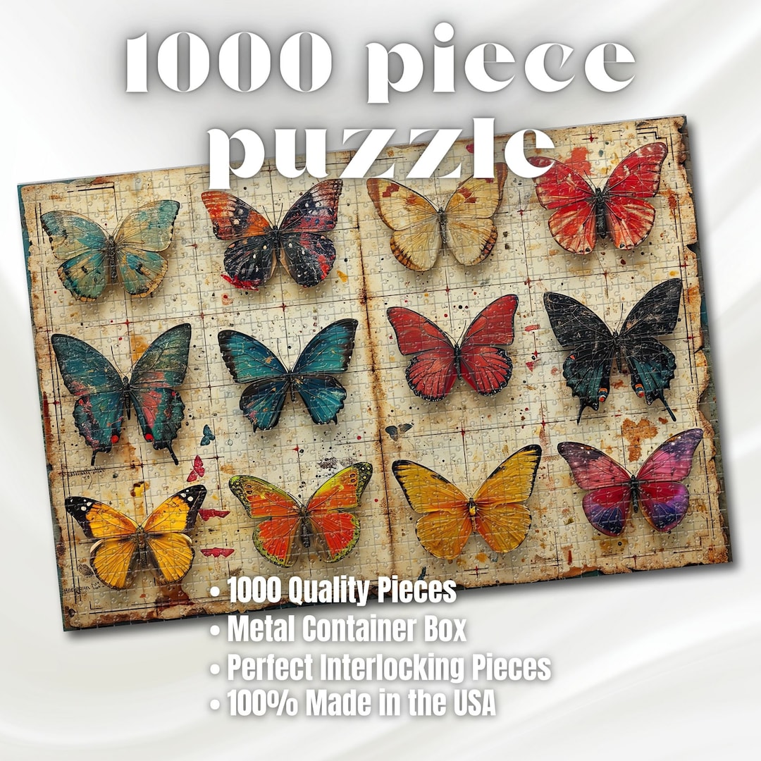 Vintage Butterfly Collection Puzzle, 1000 Pcs, Colorful Insect Montage ...