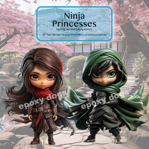 Ten Ninja Princesses Digital Download Images | Set 2 of 4 | Transparent ...