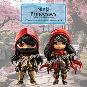 Ten Ninja Princesses Digital Download Images | Set 4 of 4 | Transparent ...