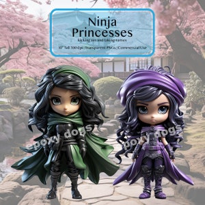Ten Ninja Princesses Digital Download Images | Set 3 of 4 | Transparent ...