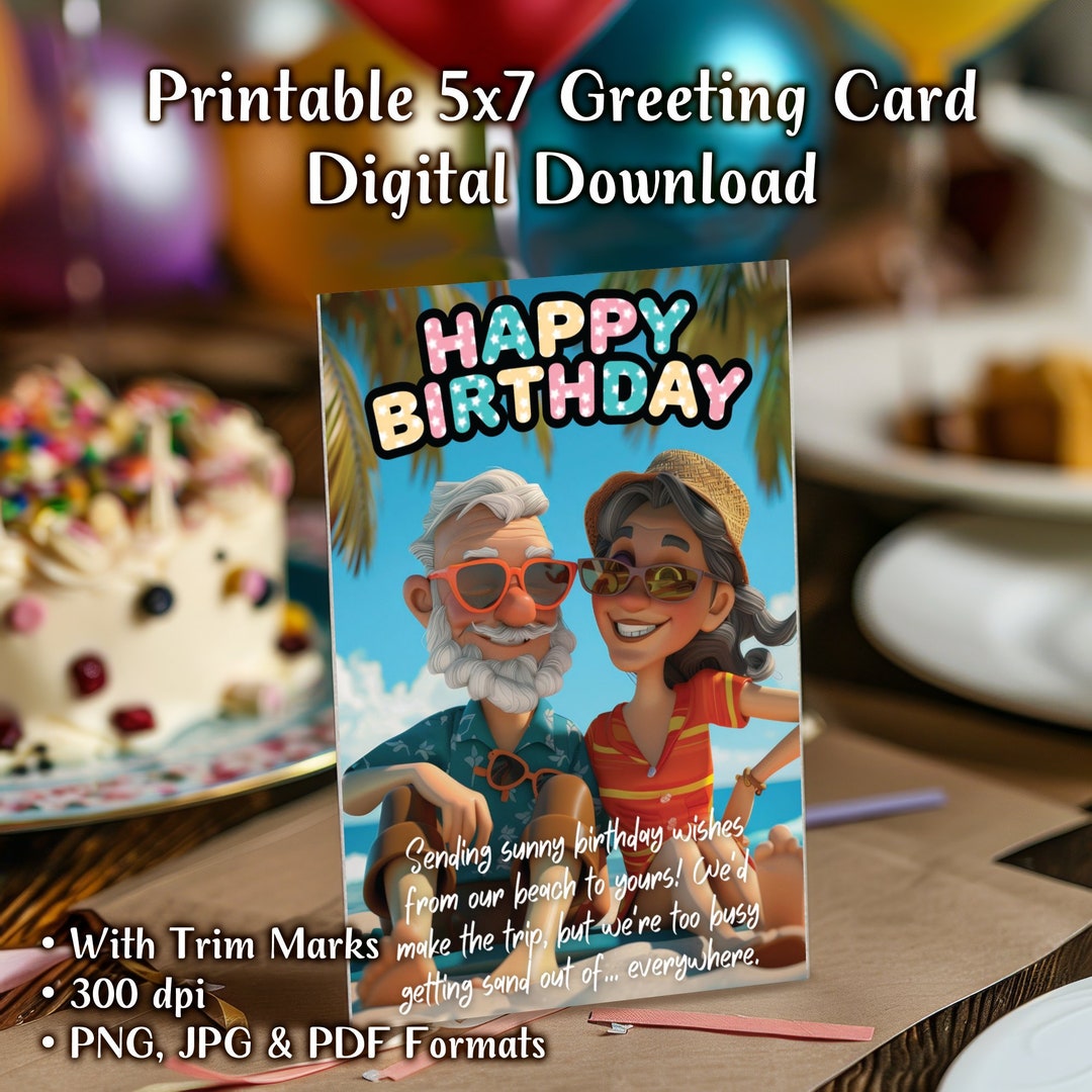 Tropical Beach Birthday Card Happy Birthday Digital Download Fun