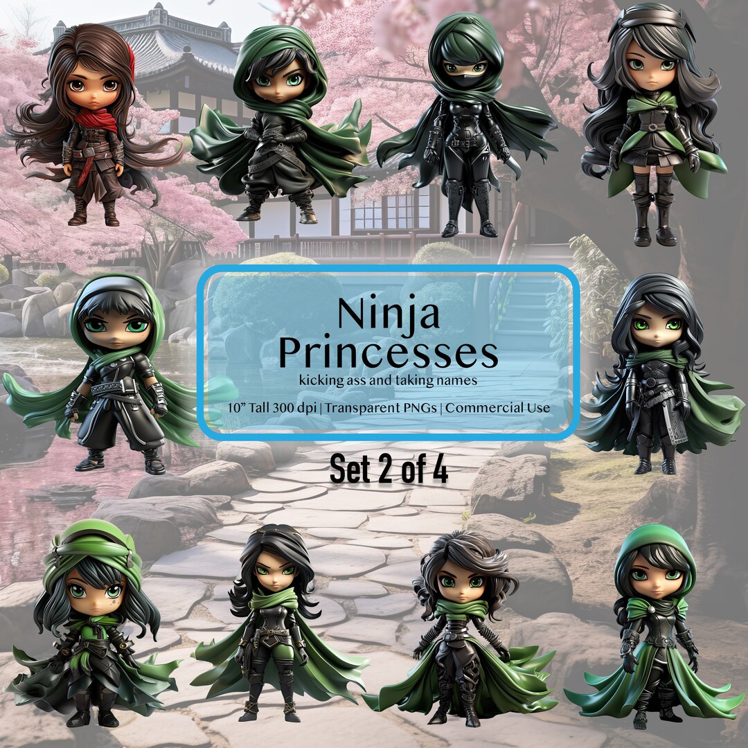 Ten Ninja Princesses Digital Download Images | Set 2 of 4 | Transparent ...