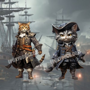 12 Cat Pirates | Digital Downloads | High Res 300dpi | DIY Art and ...