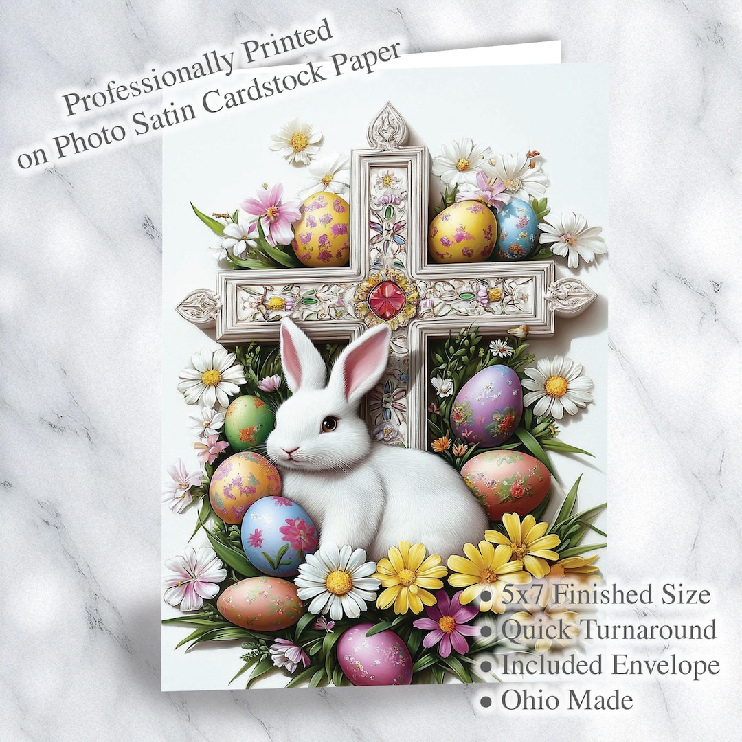 Religious Easter Bunny Card – 5x7 Inch Printed Greeting With Envelope ...