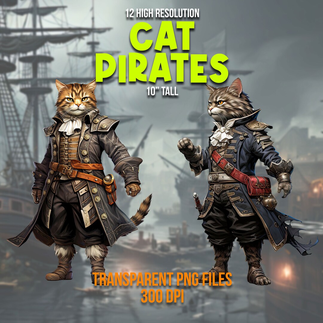 12 Cat Pirates | Digital Downloads | High Res 300dpi | DIY Art and ...