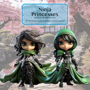 Ten Ninja Princesses Digital Download Images | Set 2 of 4 | Transparent ...