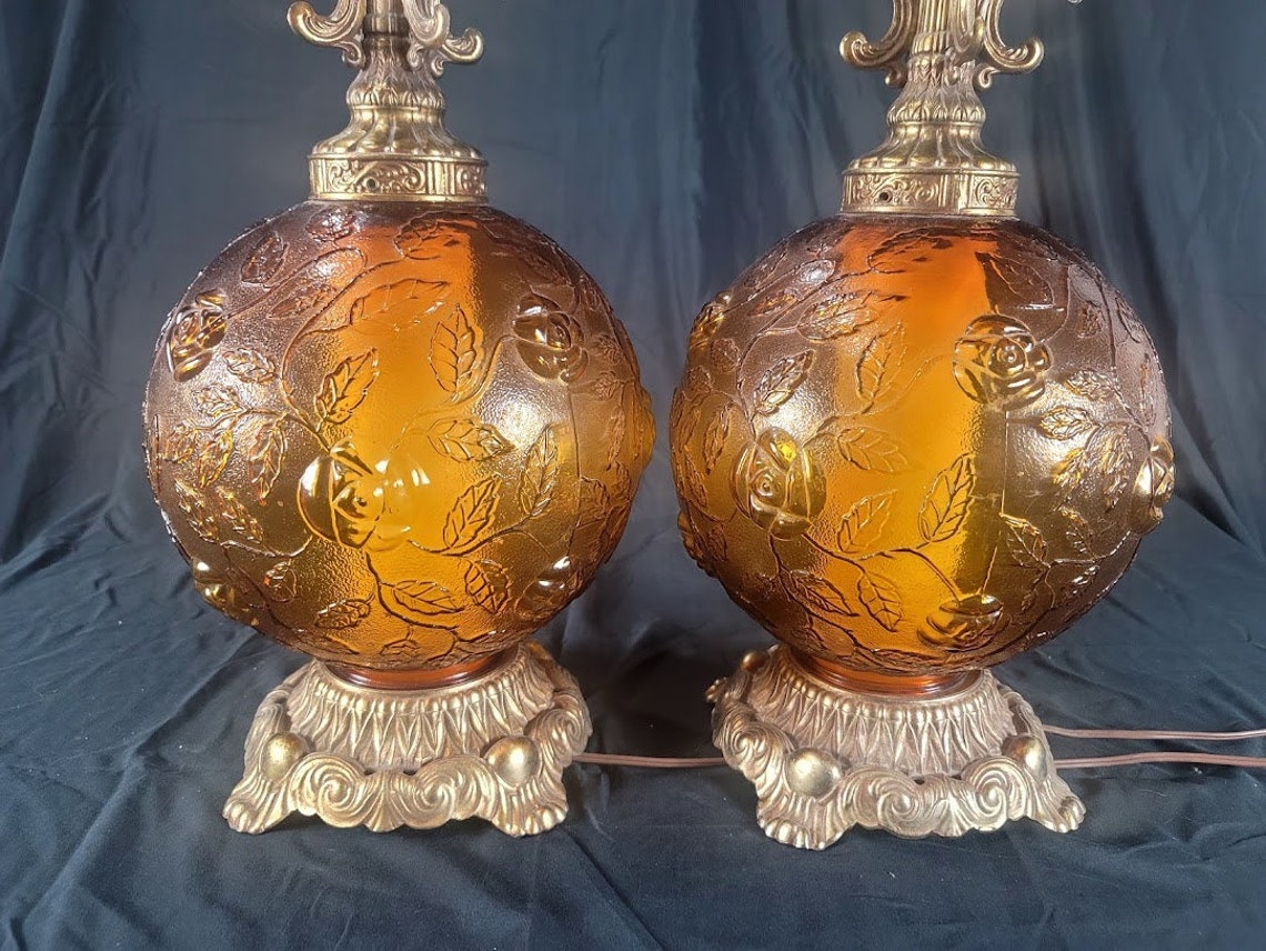 Amber Glass Lamps 2 rosebud Shipping is NOT Included - Etsy