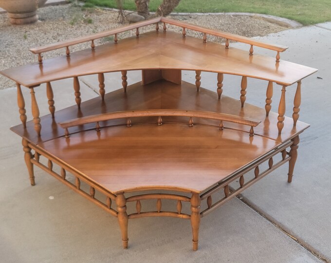 Mid-century Two-tiered Corner Formica Wood Table Retro Eclectic ...