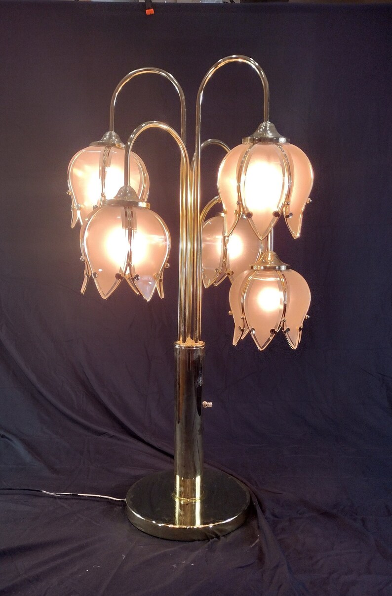 Lotus Table Lamp 5-flower Blush Pink Glass & Brass Request - Etsy