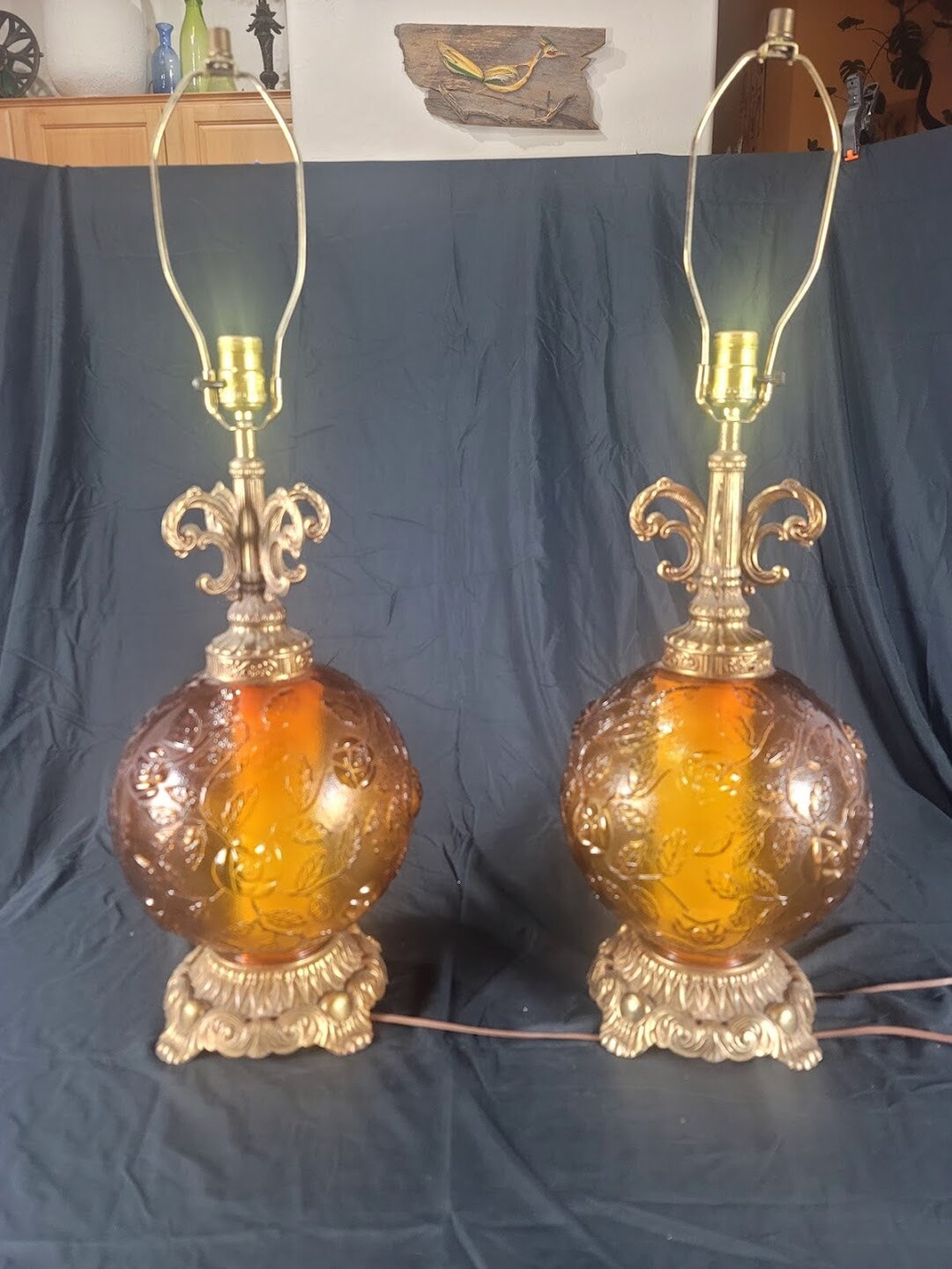 Amber Glass Lamps 2 rosebud Shipping is NOT Included - Etsy